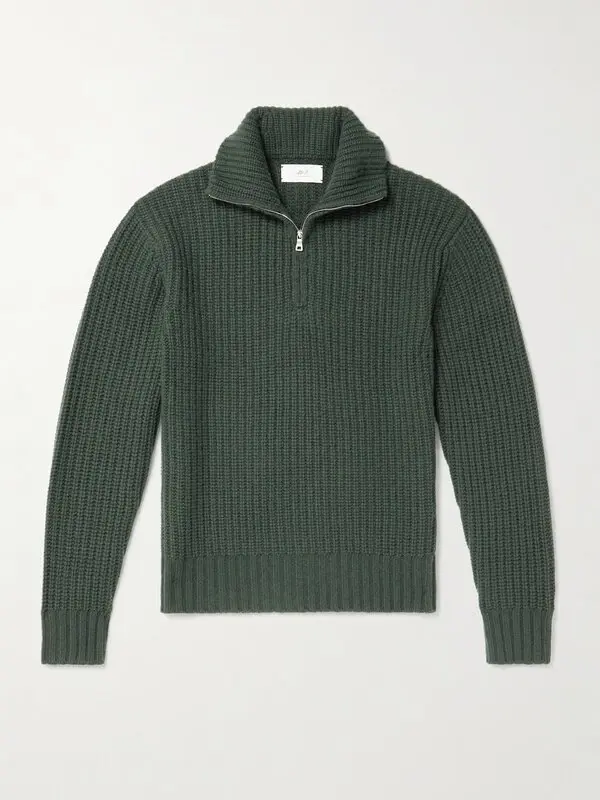 Mr P. Ribbed Wool And Cashmere-blend Half-zip Sweater - Green