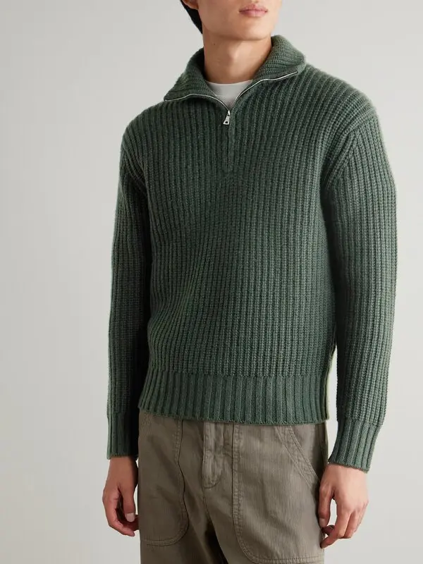 Mr P. Ribbed Wool And Cashmere-blend Half-zip Sweater