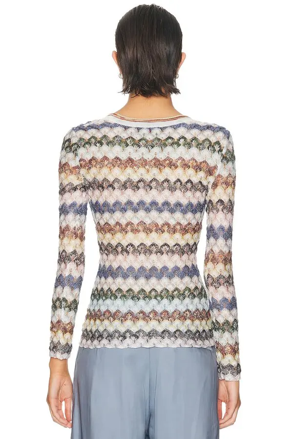 Missoni V-neck Sweater In Metallic Knit