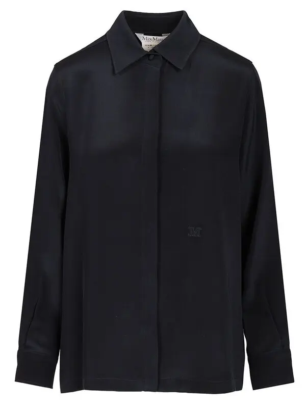 Max Mara Silk Crêpe De Chine Shirt With Embroidered Monogram - Blue