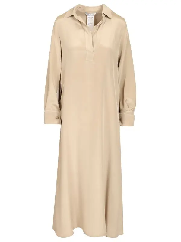 Max Mara Silk Crepe De Chine Polo Dress - Cream