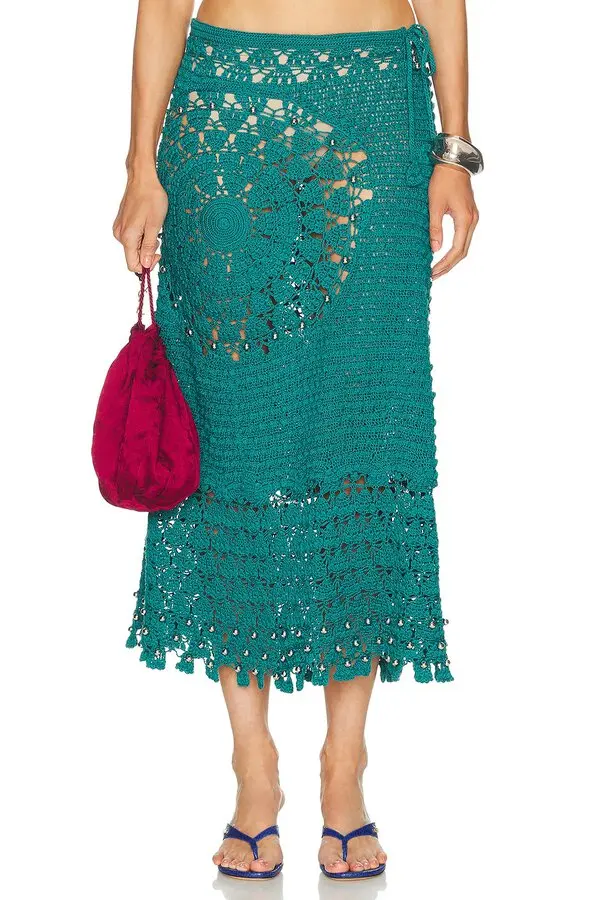 Rabanne Crochet Maxi Skirt With Metal Bead Trim - Green