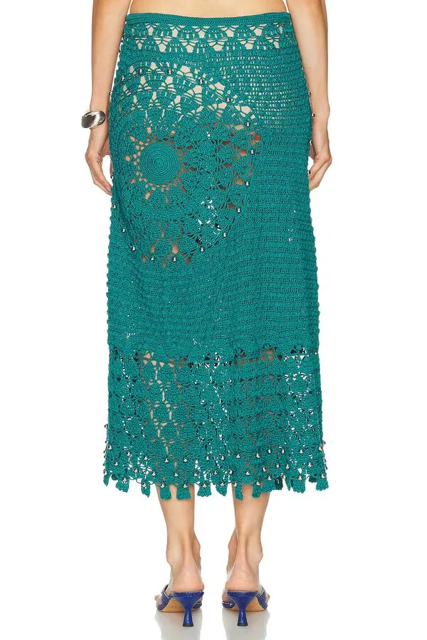 Rabanne Crochet Maxi Skirt In Teal