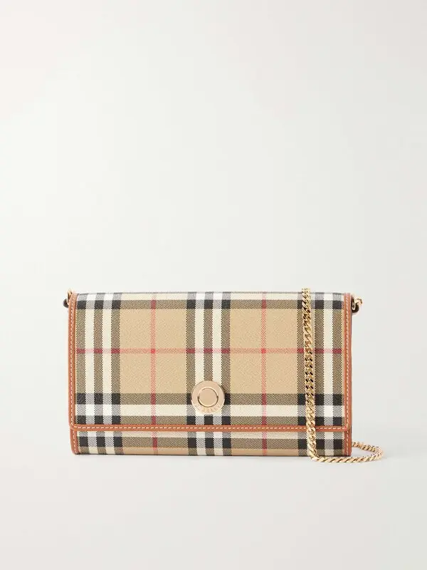 Burberry Checked Leather-trimmed Coated Canvas Clutch - Beige