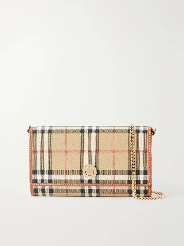 Burberry Checked Leather-trimmed Coated Canvas Clutch - Neutrals