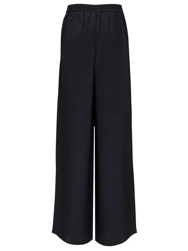 Max Mara Soft Wide-leg Silk Trousers With Monogram - Blue