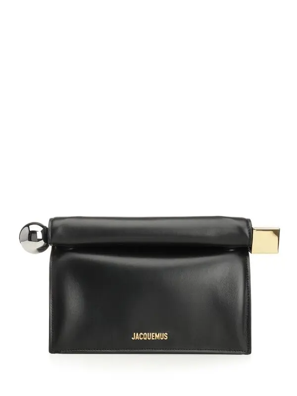 Jacquemus Rond Carré Folded Clutch Bag In Nappa Leather - Black