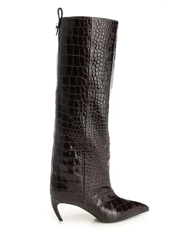 Attico Lea Croc Effect Knee High Boots - Brown