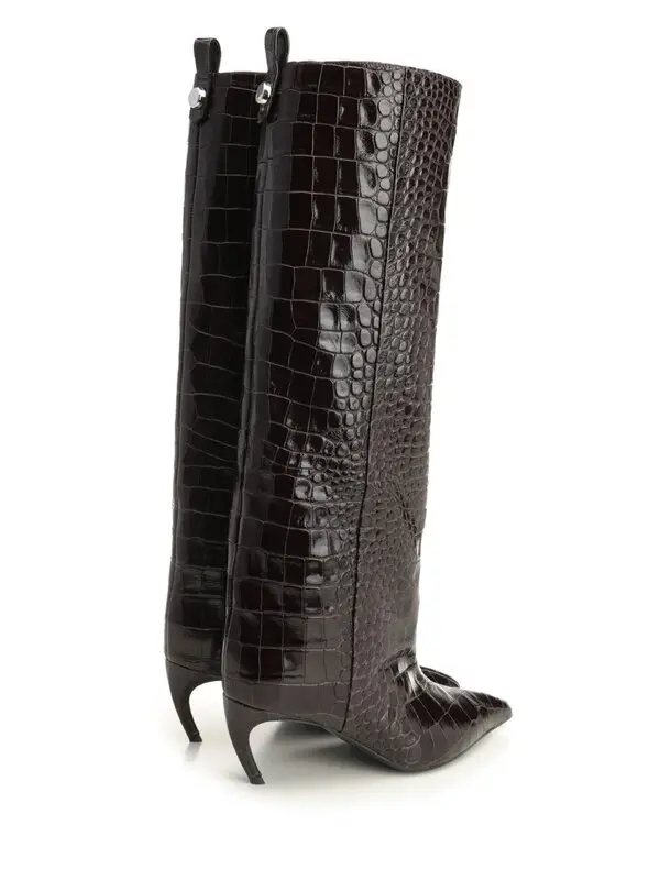 Attico Lea Croc Effect Knee High Boots - Brown
