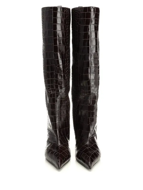 Attico Lea Croc Effect Knee High Boots - Brown