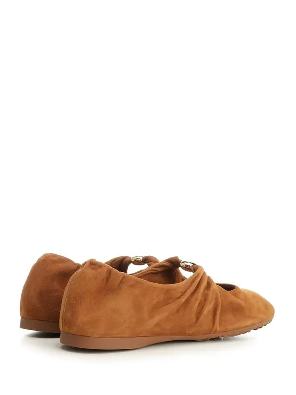 Loewe Soft Ballerina Pebble Suede Flats - Cream