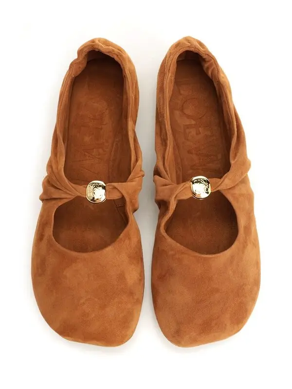 Loewe Soft Ballerina Pebble Suede Flats - Cream