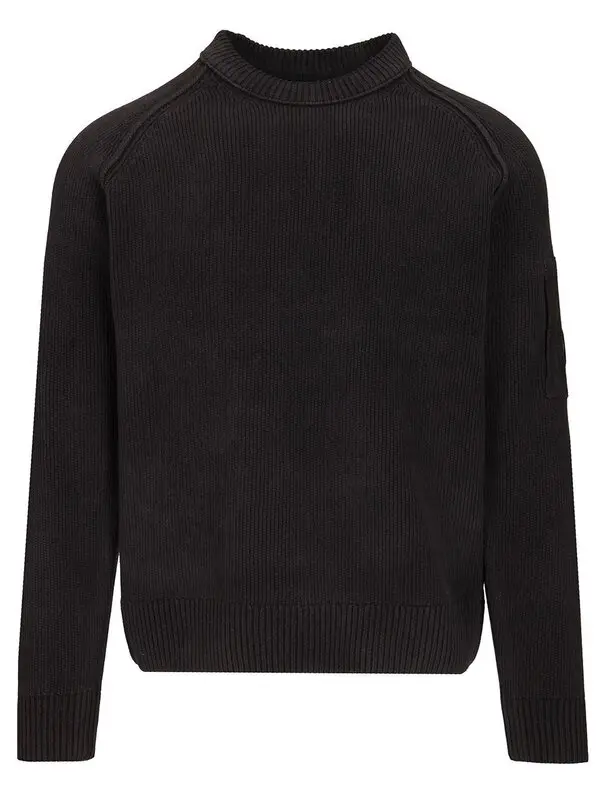 C.P. COMPANY Cotton Chenille Sweater With Lens Detail - Blue