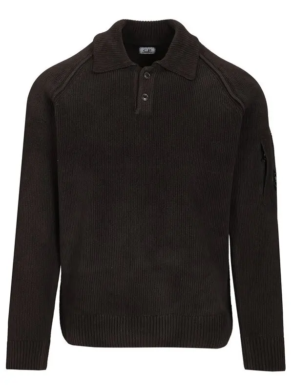 C.P. COMPANY Cotton Chenille Polo Sweater - Black