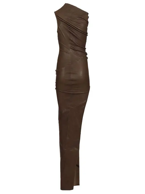 Rick Owens Athena Asymmetrical Leather Blend Gown - Brown