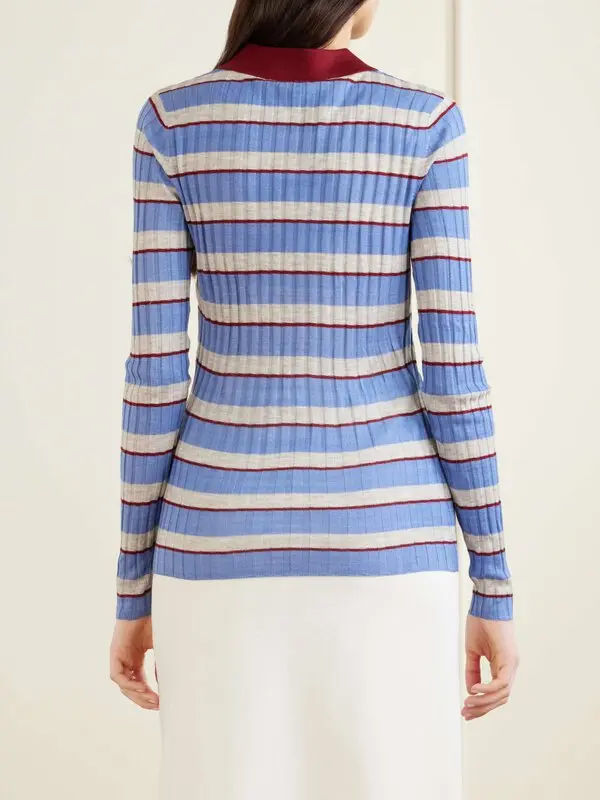 Brandon Maxwell The Joni Striped Silk And Cashmere-blend Polo Sweater