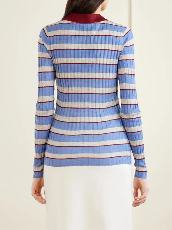 Brandon Maxwell The Joni Striped Silk And Cashmere-blend Polo Sweater