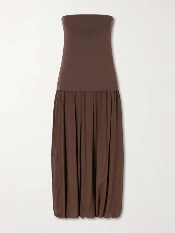 ST. AGNI Ribbed Pleated Jersey Midi Dress