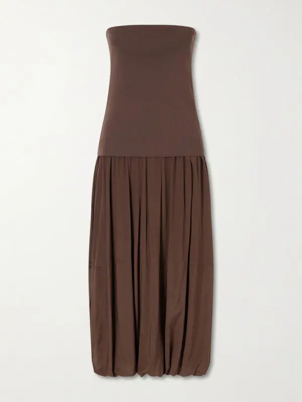 ST. AGNI Ribbed Pleated Jersey Midi Dress - Brown
