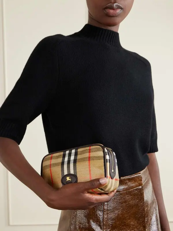 Burberry Leather-trimmed Checked Coated-canvas Pouch