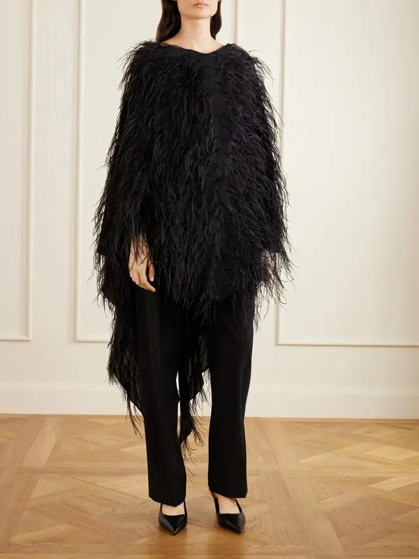 Sharon Wauchob Feather Embellished Silk Cape