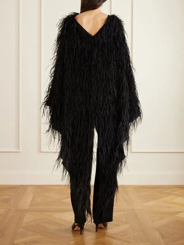 Sharon Wauchob Silk Feather Embellished Asymmetrical Cape