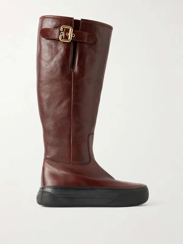 Chloé Delia Leather Knee Boots - Dark Brown