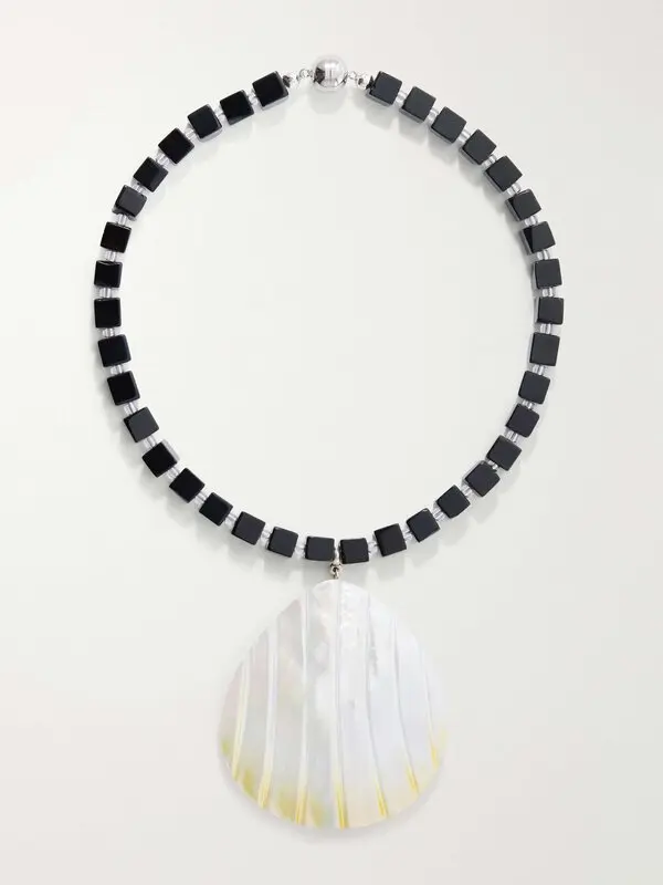 JULIETTA Oro Rhodium-plated, Shell And Onyx Necklace - Black