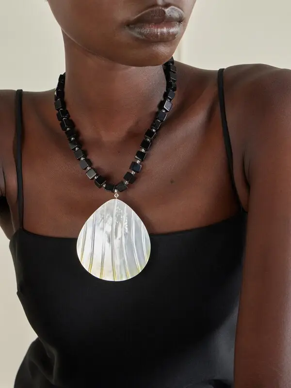 JULIETTA Oro Rhodium-plated Shell And Onyx Necklace - Black