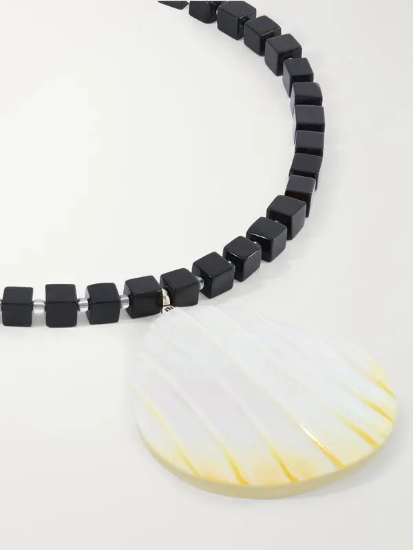 JULIETTA Oro Rhodium-plated Shell And Onyx Necklace - Black