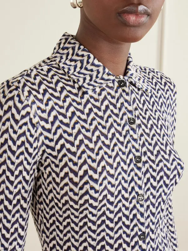 Missoni Striped Metallic Crochet-knit Button-up Cardigan