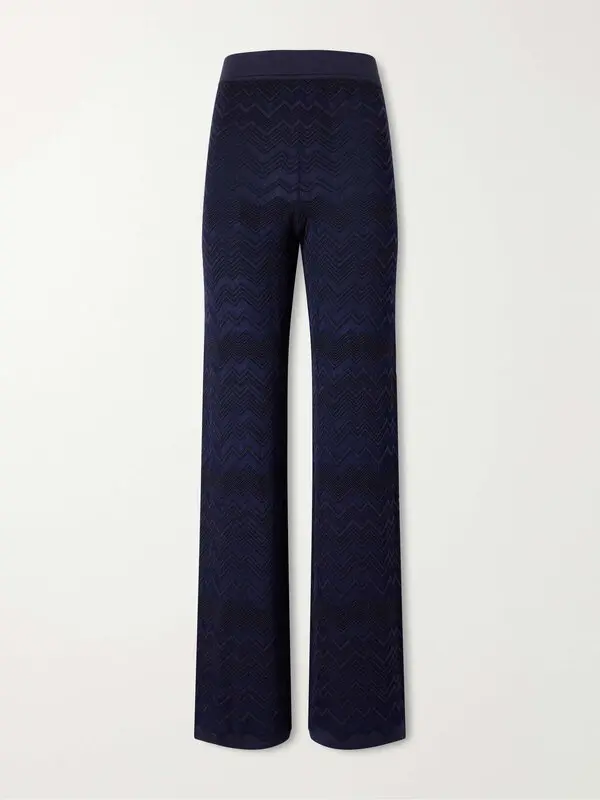 Missoni Striped Crochet-knit Straight-leg Pants - Blue