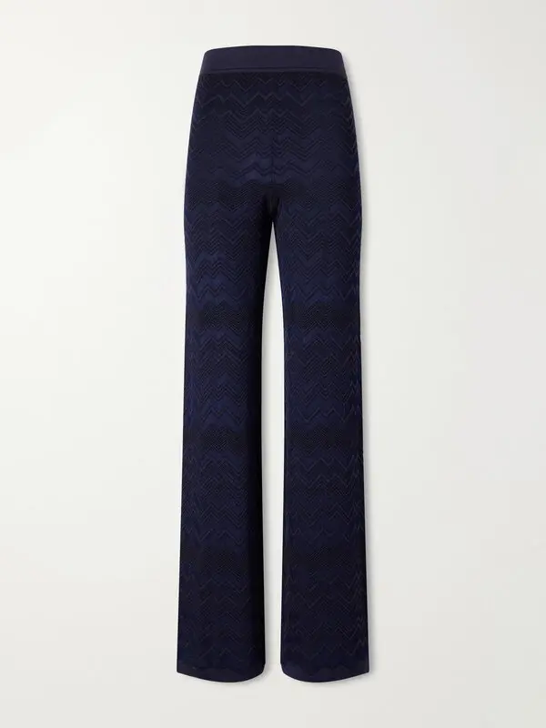 Missoni Striped Crochet-knit Straight-leg Pants - Blue
