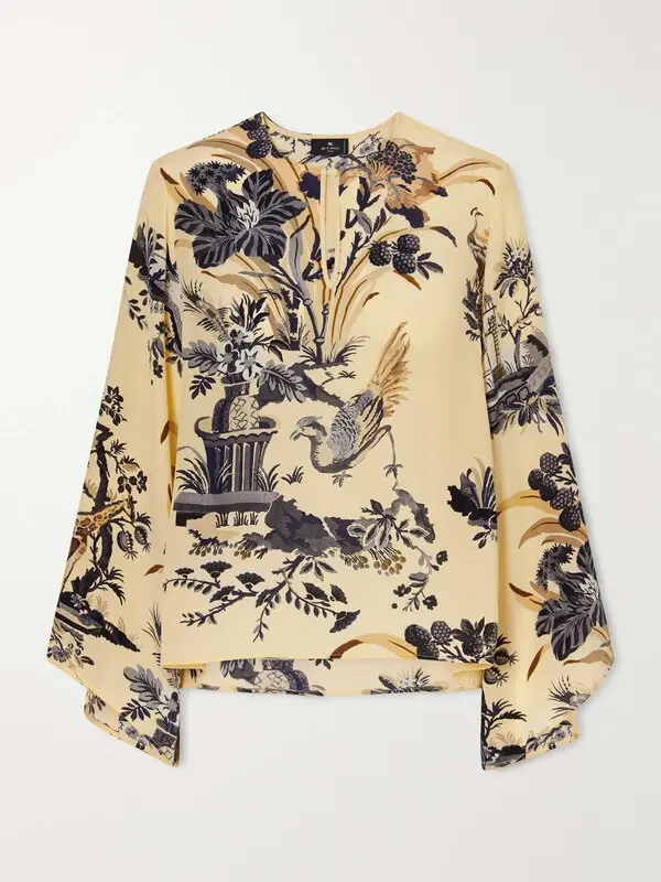 Etro Floral-printed Silk Crepe De Chine Blouse - Beige