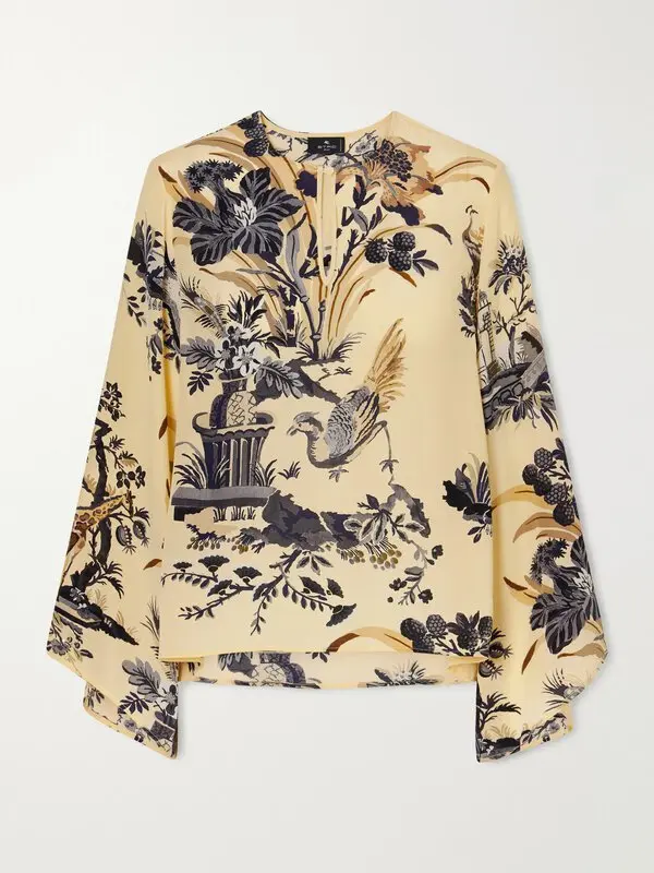 Etro Floral-printed Silk Crepe De Chine Blouse - Neutrals
