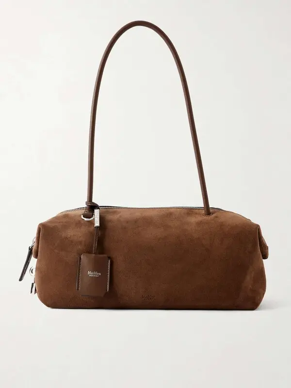 Max Mara Logo-debossed Leather-trimmed Suede Shoulder Bag - Brown
