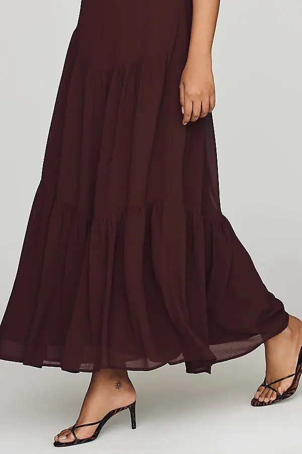Anthropologie Cap-sleeve Tiered Maxi Dress - Burgundy