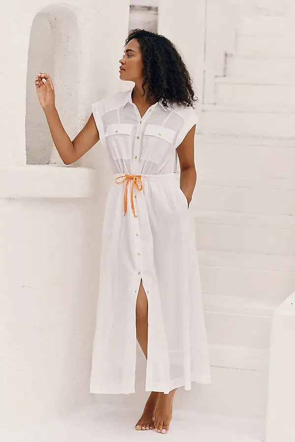 CELANDINE Tie-waist Shirt Dress - Cloud Dancer
