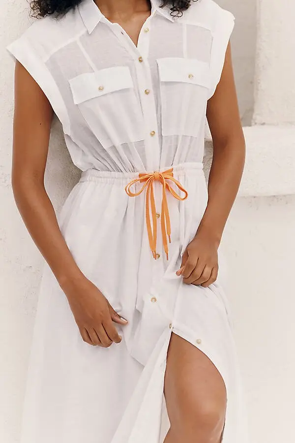 CELANDINE Tie-waist Shirt Dress - Cloud Dancer
