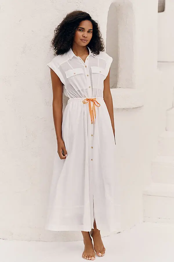 CELANDINE Tie-waist Shirt Dress - Cloud Dancer