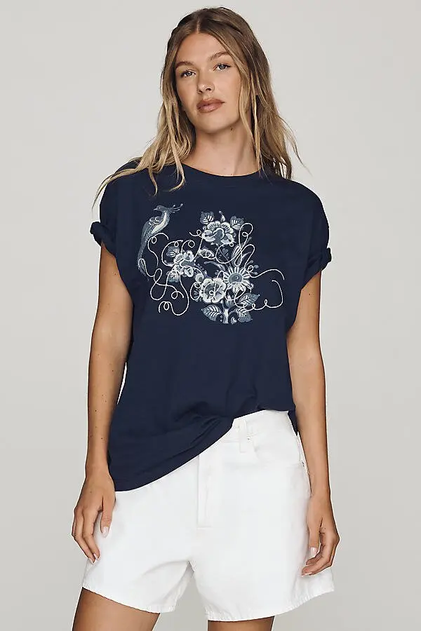 Scotch & Soda Cotton Embroidered Tee - Peacoat
