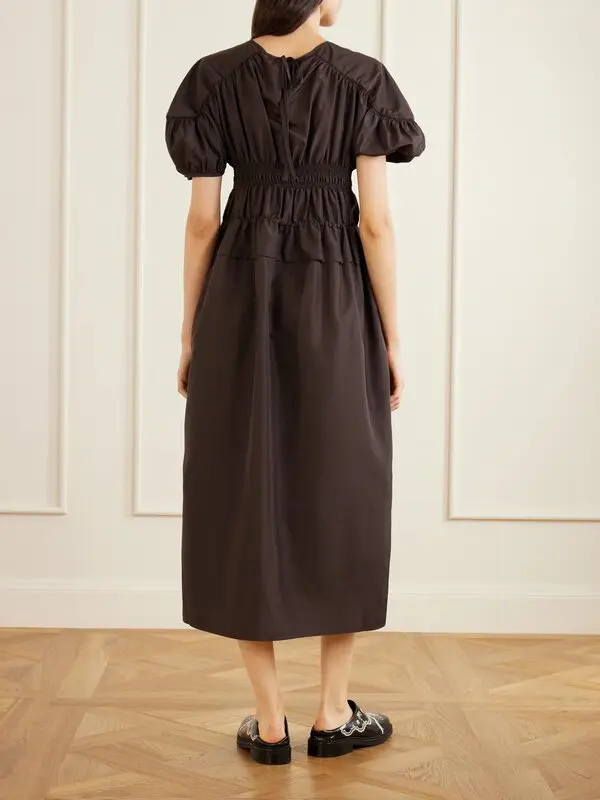 Cecilie Bahnsen Gathered Faille Midi Dress - Brown
