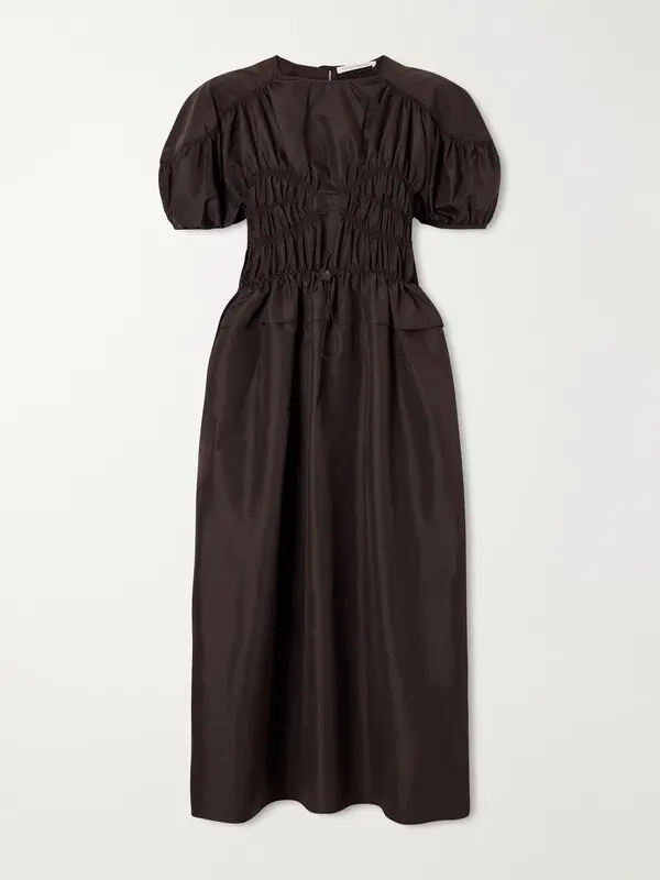 Cecilie Bahnsen Gathered Faille Midi Dress - Brown