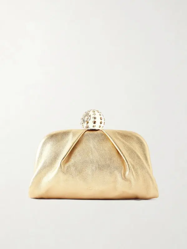 AQUAZZURA Mini Tequila Crystal-embellished Metallic Leather Clutch - Gold
