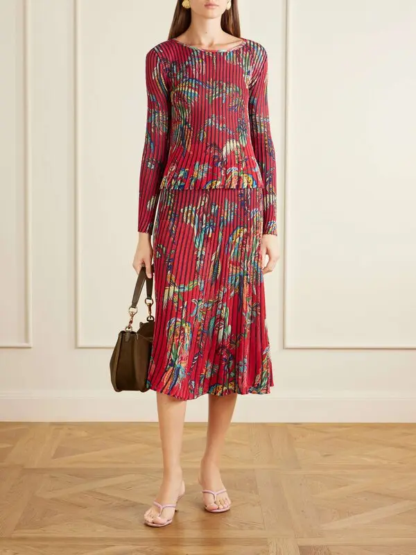 Etro Floral-print Open-knit Ribbed Blouse