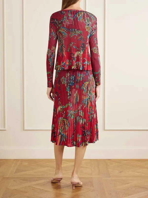 Etro Floral-print Open-knit Ribbed Blouse