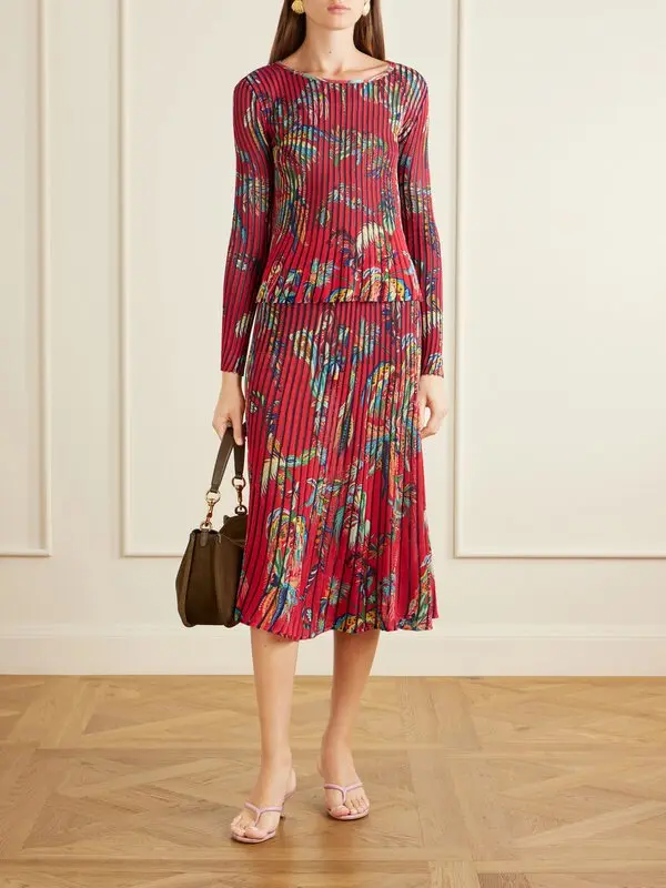 Etro Floral-print Open-knit Ribbed Blouse