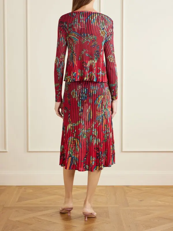 Etro Floral-print Open-knit Ribbed Blouse
