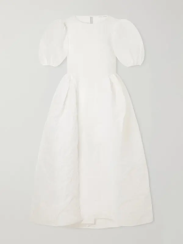 Cecilie Bahnsen Crinkled Papillon Matelassé Midi Dress - White