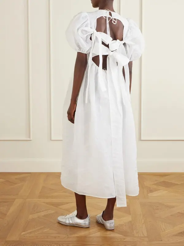 Cecilie Bahnsen Crinkled Papillon Matelassé Midi Dress - White